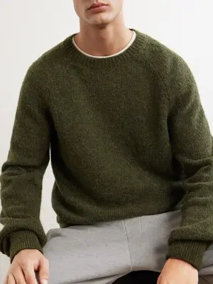 Dries Van Noten Brushed Alpaca-blend Crewneck Sweater - Green