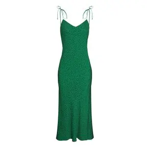 2KSTYLE Lime Open-back Bias-cut Polka-dot Maxi Dress