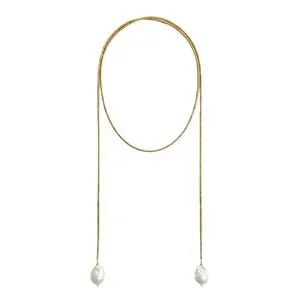 LINYA JEWELLERY Baroque Pearl Long Mini Hematite Natural Stone Necklace - Gold