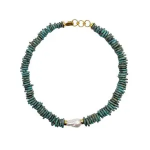 LINYA JEWELLERY Baroque Pearl Turquoise Natural Stone Necklace - Gold
