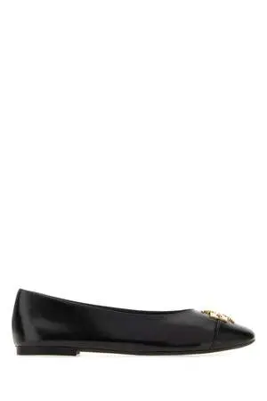 Tory Burch Leather Charlie Ballerinas - Black