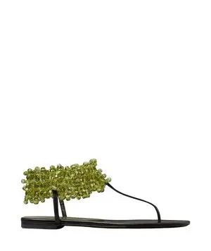 Tory Burch Embellished Beaded Flat Sandals - Olive