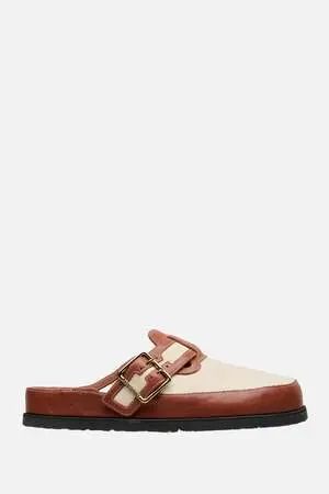 BIRKENSTOCK Bold Buckled Canvas Clogs - Brown