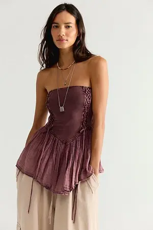 Free People Cova Tube Top With Ruffled Hem - Raspberry