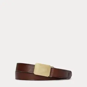 Ralph Lauren Engine-turned Buckle Leather Belt - Brown