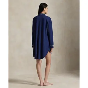 Ralph Lauren Cotton Blend Jersey Sleep Shirt With Signature Pony Embroidery - Navy
