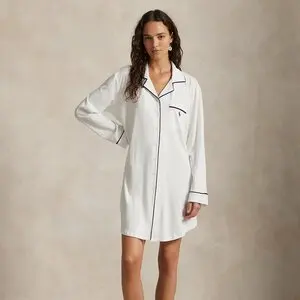 Ralph Lauren Cotton Blend Jersey Sleep Shirt With Signature Pony Embroidery - White Cloud
