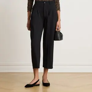 Ralph Lauren Pleated Ponte Tapered Ankle Pants - Black