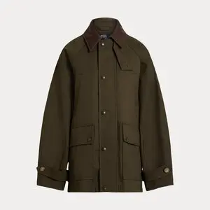 Ralph Lauren Cotton Twill Barn Jacket With Leather Collar - Basic Olive