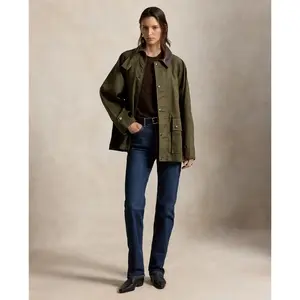 Ralph Lauren Cotton Twill Barn Jacket With Leather Collar - Basic Olive