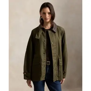 Ralph Lauren Cotton Twill Barn Jacket With Leather Collar - Basic Olive