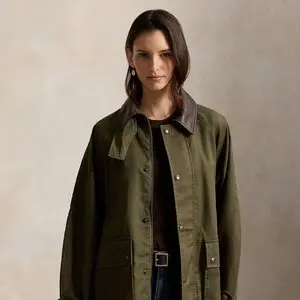 Ralph Lauren Cotton Twill Barn Jacket With Leather Collar - Basic Olive