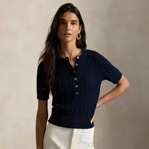 Ralph Lauren Mini-cable Short-sleeve Henley Sweater - Hunter Navy