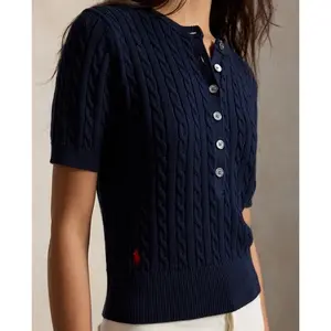 Ralph Lauren Mini-cable Short-sleeve Henley Sweater - Hunter Navy