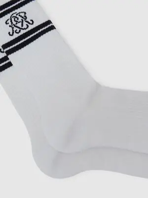 REISS Maurice Ribbed Cotton-blend Socks With Monogram Detail