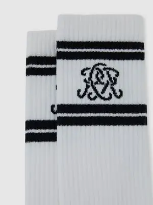 REISS Maurice Ribbed Cotton-blend Socks With Monogram Detail