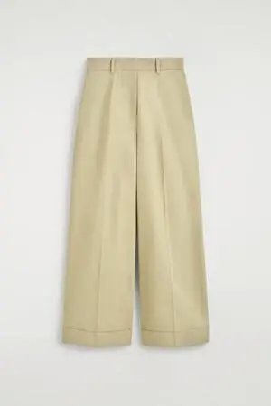 Cos Cotton-twill Wide-leg Turn-up Pants Beige