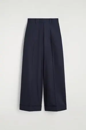 Cos Cotton-twill Wide-leg Turn-up Pants - Navy