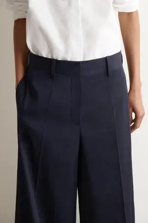 Cos Cotton-twill Wide-leg Turn-up Pants - Navy
