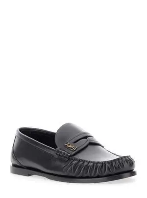 Saint Laurent Laurent" Loafers With Cassandre Plate In Black Leather