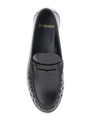 Saint Laurent Laurent" Loafers With Cassandre Plate In Black Leather