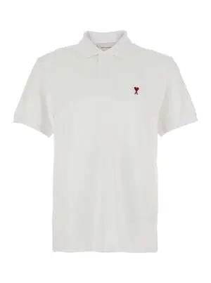 AMI Paris Polo Shirt With Adc Logo Embroidery On The Front In For - White