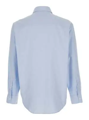 AMI Paris Light Blue Shirt With Button Down Collar And Adc Embroidery In Light Blue Cotton For - Multicolor