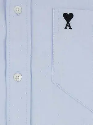 AMI Paris Light Blue Shirt With Button Down Collar And Adc Embroidery In Light Blue Cotton For - Multicolor