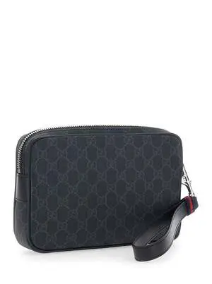 Gucci Pouch With Web Detail And Zip Closure In Gg Canvas