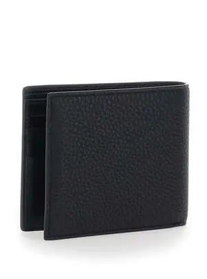 Balenciaga Black Leather Logo Lettering Bifold Wallet For