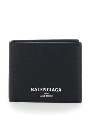 Balenciaga Black Leather Logo Lettering Bifold Wallet For - Multicolor