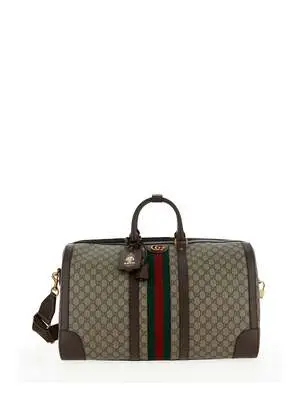 Gucci Travel Bag Savoy Grande' With Web Detail In Gg Canvas Beige And Ebony - Multicolor
