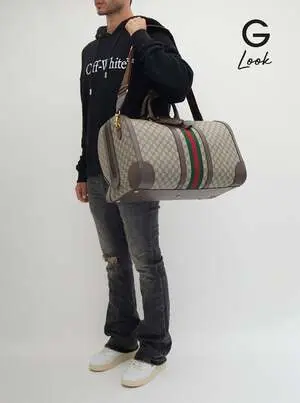 Gucci Savoy Grande Gg Canvas Travel Bag With Web Detail - Multicolor