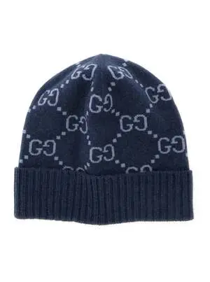 Gucci Hat Gg All-over Blue With Cashmere Cuff - Multicolor