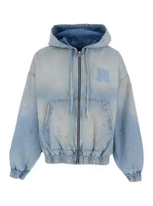 Amiri Light Blue Jacket With Fixed Hood And Logo Embroidery On Front And Back In Denim For - Multicolor