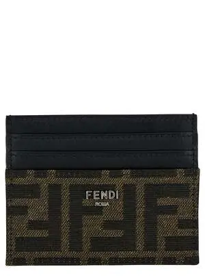 Fendi Cardholder With Metal Lettering In Leather - Brown