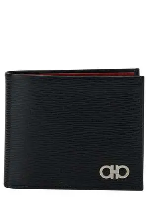 FERRAGAMO Wallet 'revival' Gancini With Double Hook In Grained Leather For - Black