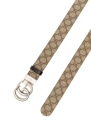Gucci Reversible Belt With Double G Buckle In Gg Canvas And Leather - Multicolor