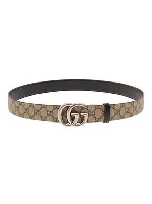 Gucci Reversible Belt With Double G Buckle In Gg Canvas And Leather - Multicolor