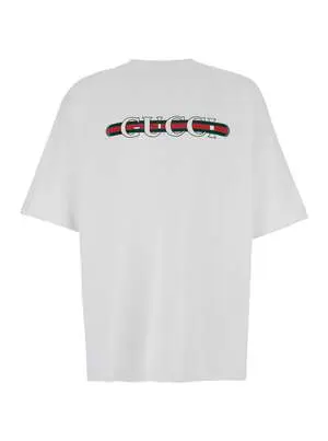 Gucci Crew Neck T-shirt With And Web Print In White Cotton For - Multicolor