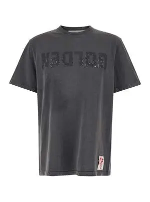 GOLDEN GOOSE T-shirt With Logo On The Front And Logo Patch On The Front In Cotton For - Gray