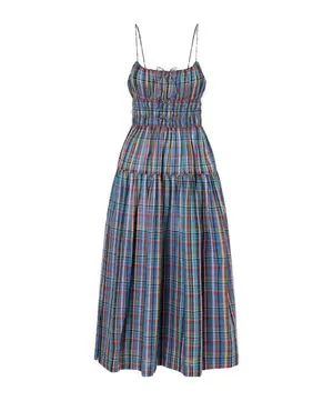 DÔEN Gathered Checked Organic Cotton Midi Dress