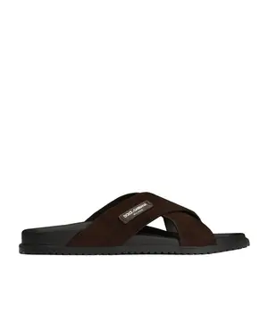 Dolce & Gabbana Dolce Gabbana Logo Patch Crossover Slides - Black