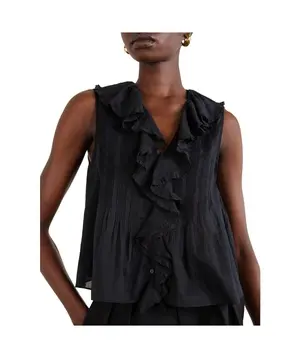 DÔEN Ruffled Embroidered Organic Cotton Top