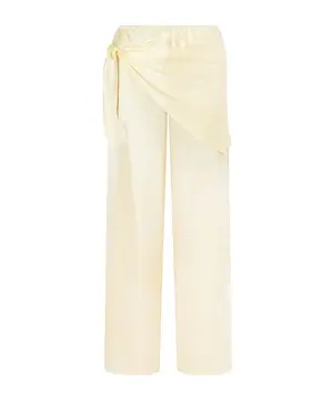 DÔEN High-waisted Wide-leg Silk Trousers With Belted Detail - Yellow