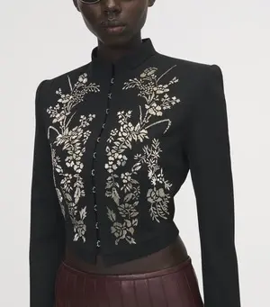 Alexander McQueen Wool Embroidered Floral Cropped Jacket