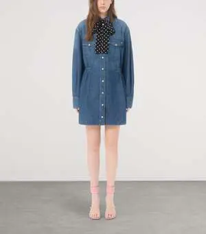 Valentino Garavani Denim Polka-dot Bow Shirt Dress