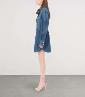 Valentino Garavani Denim Polka-dot Bow Shirt Dress