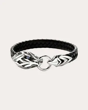 John Hardy Naga Collection Braided Leather Bracelet With Sapphire Eyes - Silver