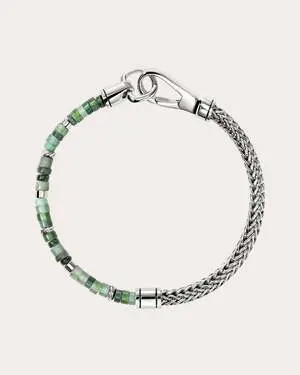 John Hardy Emerald & Malachite Heishi Chain Bracelet - Silver